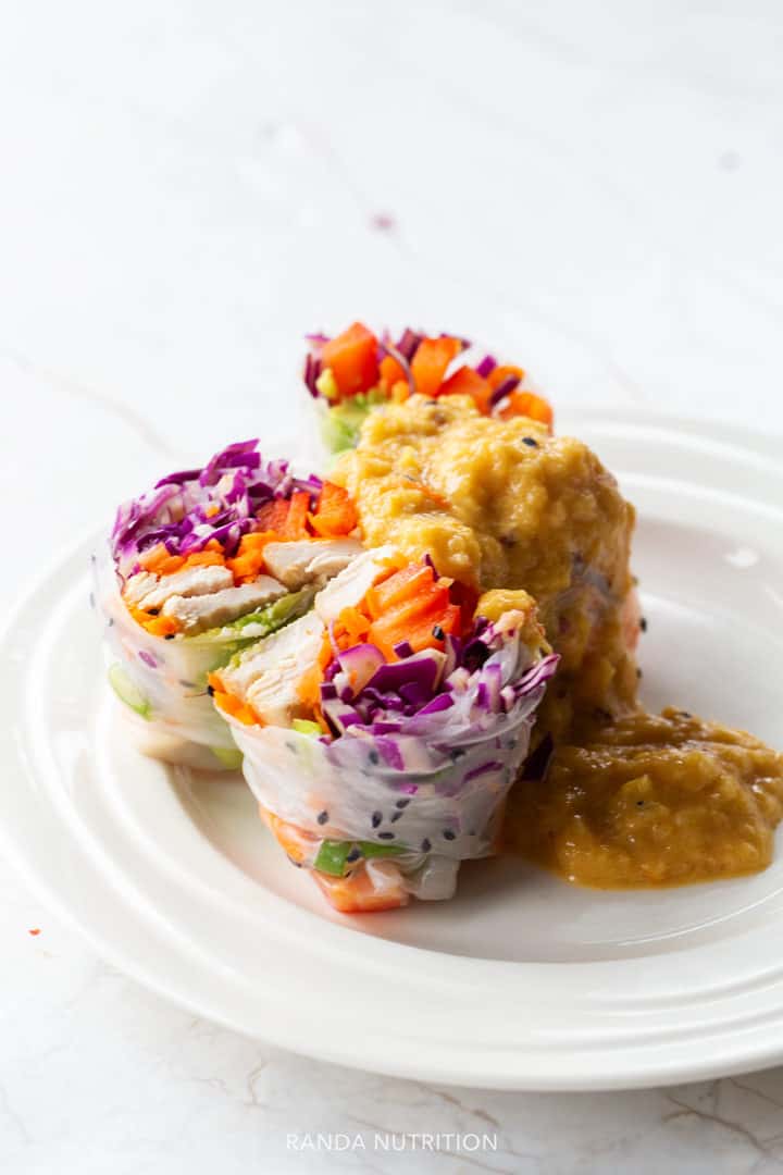 Rainbow Spring Rolls Recipe with Pineapple Dip | Randa Nutrition