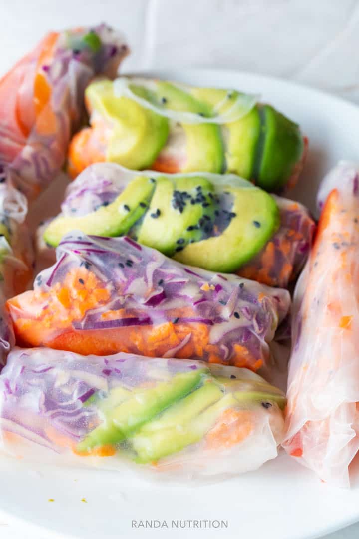 Rainbow Spring Rolls Recipe with Pineapple Dip | Randa Nutrition